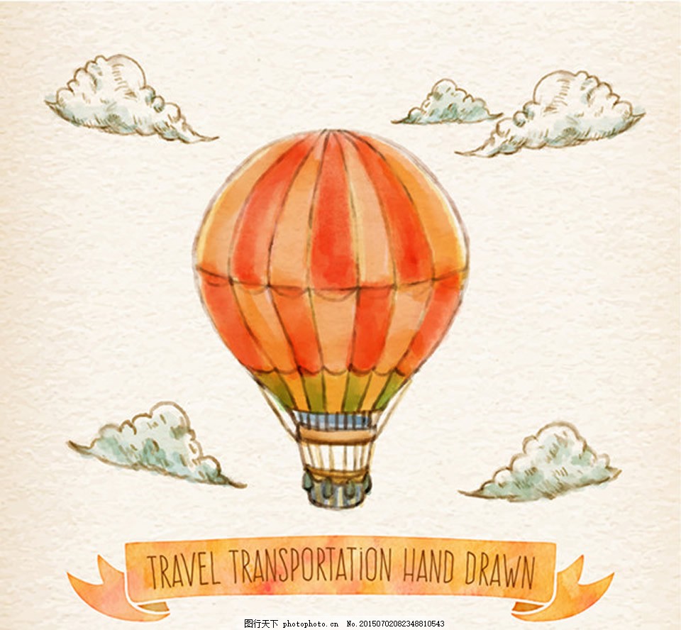 橙色热气球插画图片_动漫卡通_插画绘画-图行天下素材网